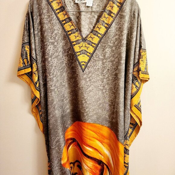 Sante | Dresses | Ethnic Print Beaded Kaftan Beach Dress Old School ...